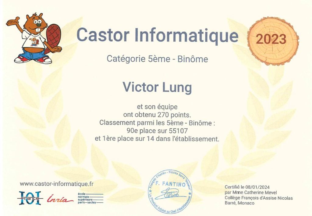 Excellents résultats au concours Castor - FANB